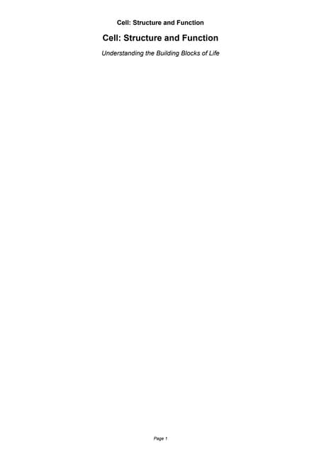 Cell Structure & Function | Cambridge IGCSE Biology | PDF