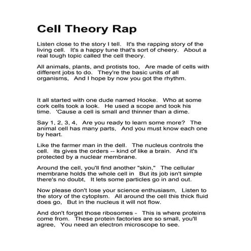Cell theory rap | DOCX