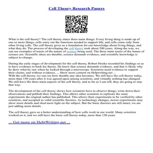 Cell Theory Research Papers | PDF