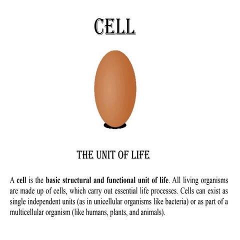 Cell is the structural and functional unit of a living organism. | PPTX
