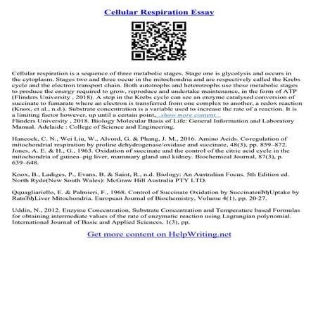 Cellular Respiration Essay | PDF | Lung and Respiratory Health ...