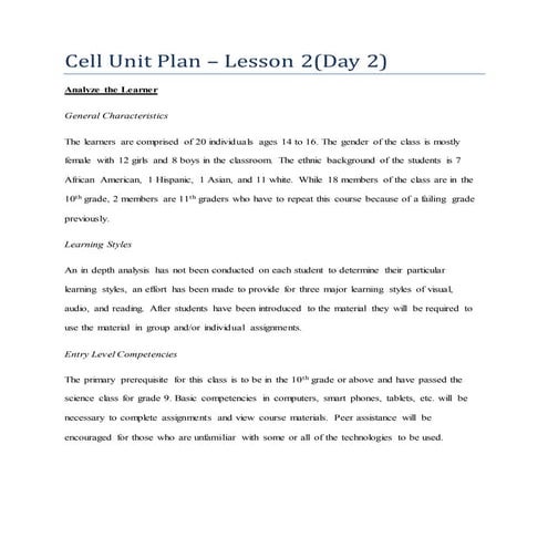 Cell unit plan day 2 | PDF