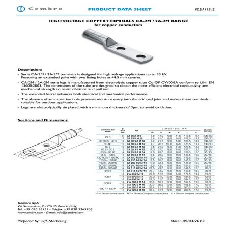 Cembre 2 Hole Crimp Lugs | PDF