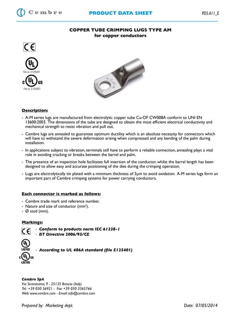 Cembre Mechanical Crimping Tools (6-120sqmm) | PDF