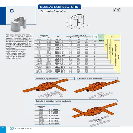 Cembre C Tap Copper Connectors & Crimps - Tin Plated | PDF