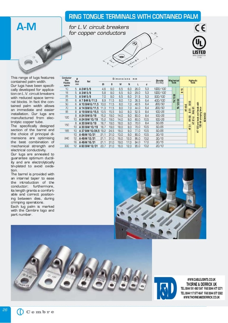Cembre Narrow Palm Cable Lugs