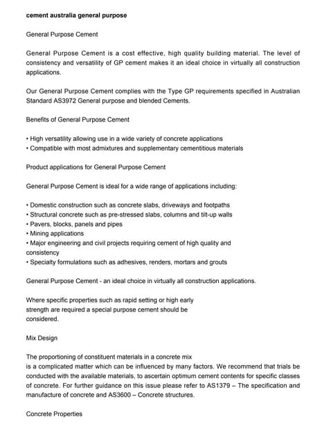 Cement Australia white cement | PDF