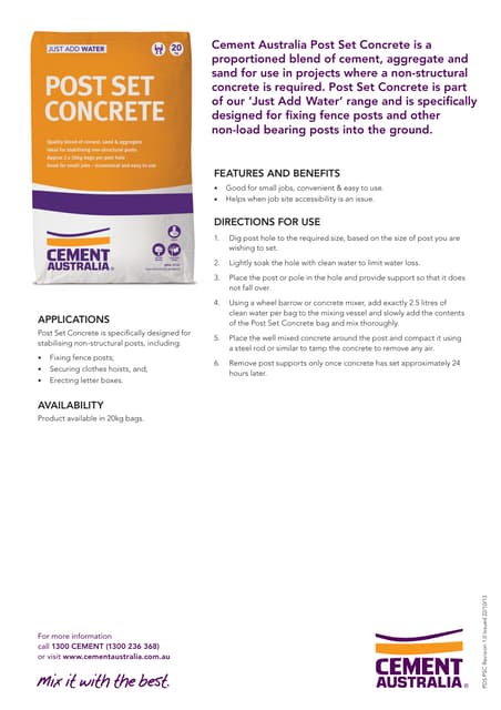 Cement Australia - Extra Strength PRO-50 Concrete Mix | PDF