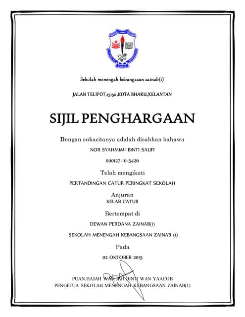 Sijil Anugerah Pelajar Terbaik Majlis Graduasi | DOCX