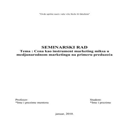 Cena kao instrument marketing miksa u medjunarodnom marketingu na ...