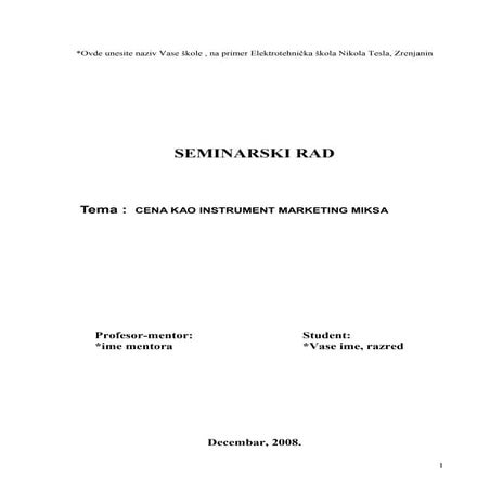 Cena kao instrument marketing mixa | DOC