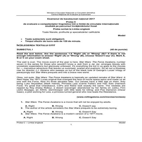 C engleza scris_model_subiect | PDF