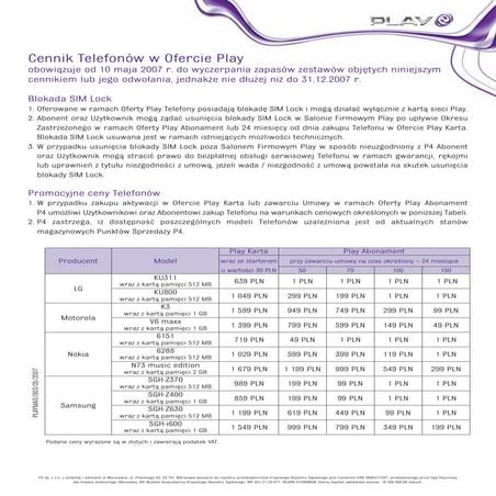 Cennik Telefonow | PPT