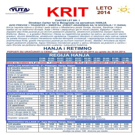 Cenovnik krit 2014 aerodrom hanja | PDF