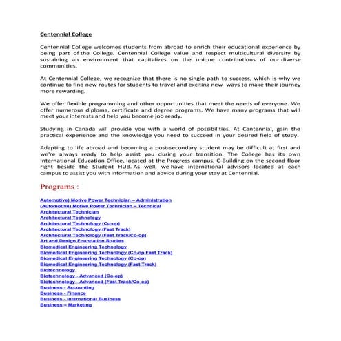 Centennial college | PDF