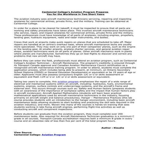 Centennial college’s aviation program prepares | DOC