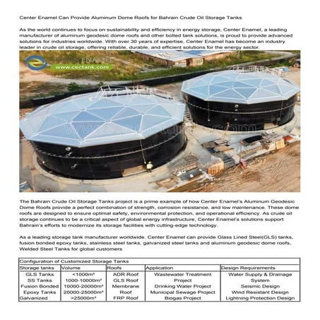 Center Enamel can Provide Aluminum Dome Roofs for Bahrain Crude Oil ...
