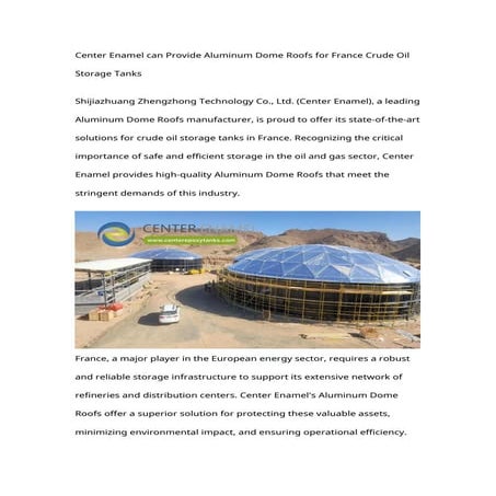 Center Enamel can Provide Aluminum Dome Roofs for France Crude Oil ...