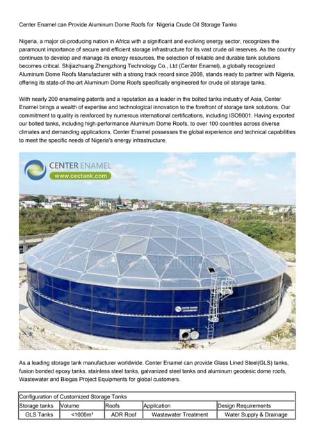 Center Enamel can Provide Aluminum Dome Roofs for Vietnam Crude Oil ...