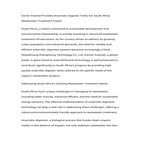 Center Enamel Provides Anaerobic Digester Tanks For Sudan Wastewater ...