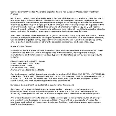 Center Enamel Provides Anaerobic Digester Tanks For Serbia Wastewater ...