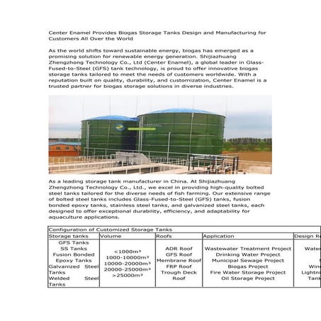 Center Enamel Provides Biogas Storage Tanks Design and Manufacturing ...