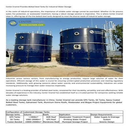 Center Enamel Provides Bolted Steel Tanks for Industrial Water Storage.docx