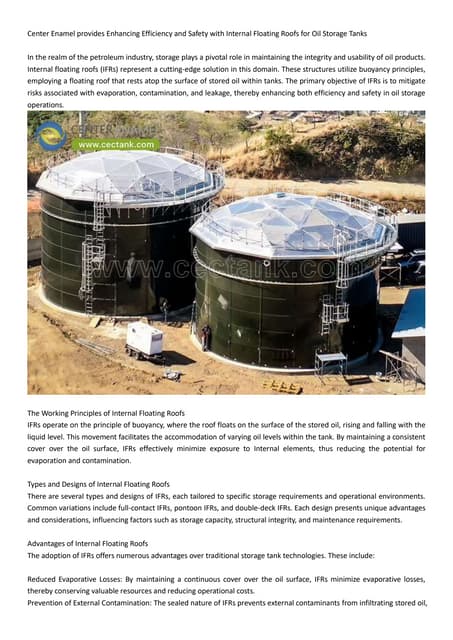 Center Enamel Provides Top-Quality External Floating Roofs for Storage ...