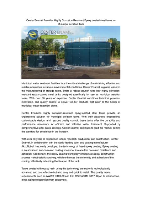 Center Enamel's Fusion Bonded Epoxy Tanks - Redefining Durability and ...