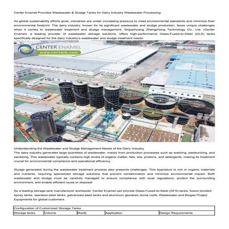 Center Enamel Provides Wastewater & Sludge Tanks for Dairy Industry ...