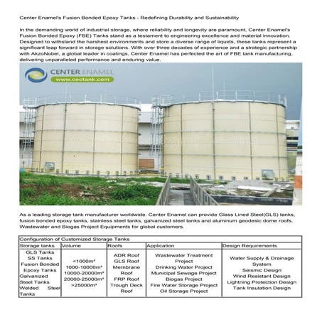 Center Enamel's Fusion Bonded Epoxy Tanks - Redefining Durability and ...
