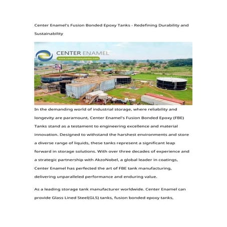 Center Enamel's Fusion Bonded Epoxy Tanks - Redefining Durability and ...