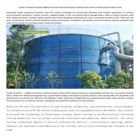 Epoxy Coated Tanks for Potable Drinking Water Guaranteeing Hygienic ...