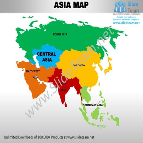 Central asia powerpoint editable continent map with countries templates ...