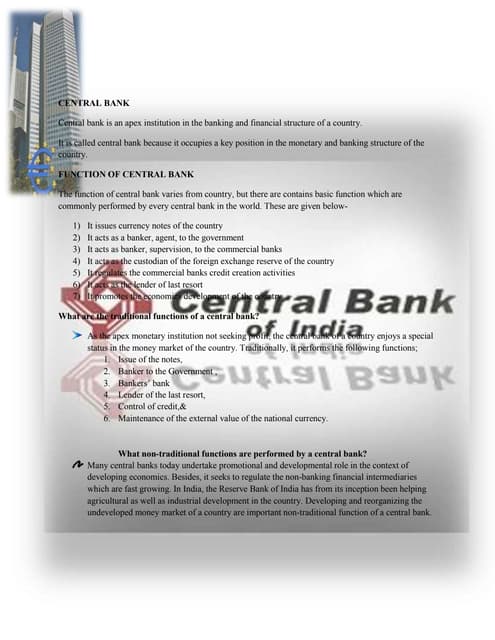 Central bank and its functions | PPT