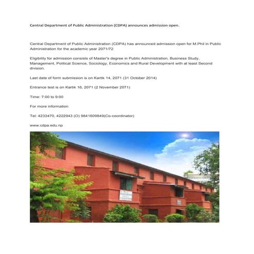 Central Department of Public Administration (CDPA) announces admission open. | DOCX