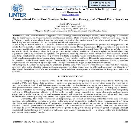 Centralized Data Verification Scheme For Encrypted Cloud Data Services Pdf