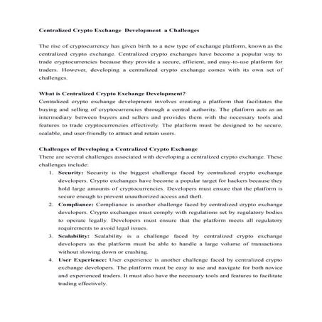 Centralized Crypto Exchange Development Challenges | PDF | Web Development | Internet