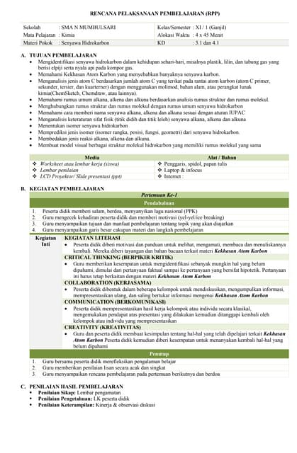 Rencana pelaksanaan pembelajaran kimia kelas x | PDF