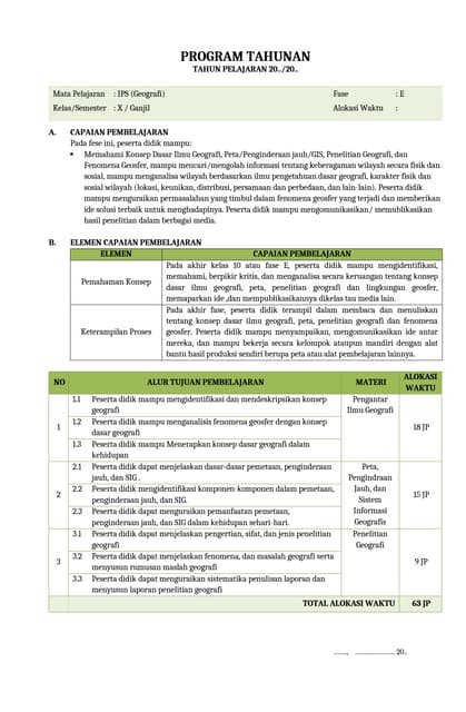 Prota (Program Tahunan) Kelas 10 Geografi Fase E.docx