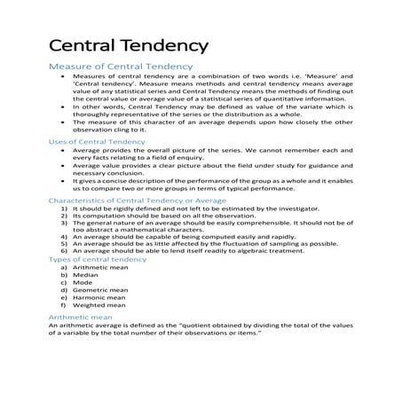 Central tendency and Measure of Dispersion | PDF