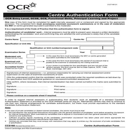 A2 Media Studies - Centre authentication form | PDF