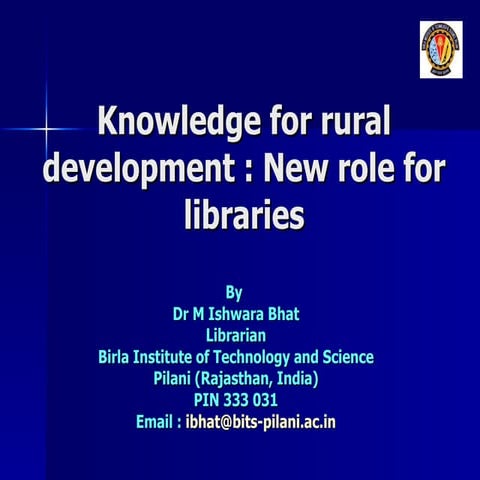 Centres for rural development role of libraries | PPT