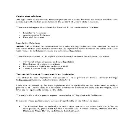 Centre state relations.docx as per Indian constitution | DOCX