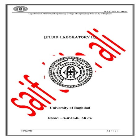 Fluid Mechanic Lab - Venturi Meter | PDF