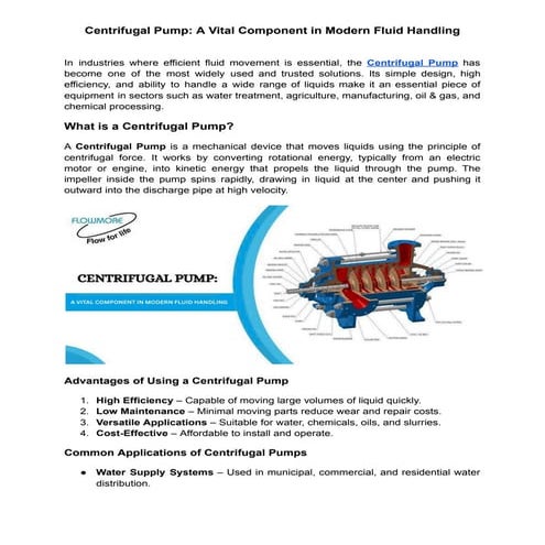 Centrifugal Pump: A Vital Component in Modern Fluid Handling | PDF