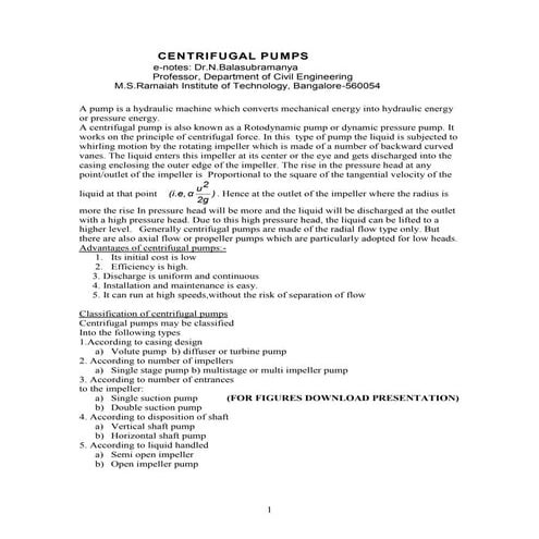 Centrifugal pumps e_notes_dr_n_balasubra | PDF