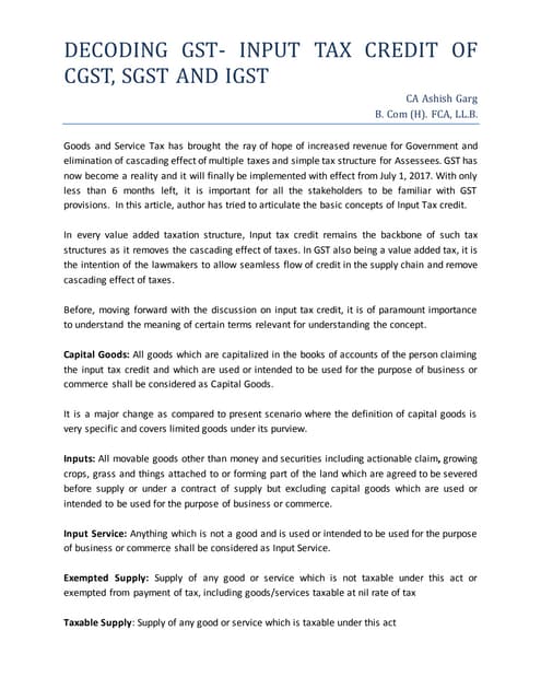 Gst Section 16 Input Tax Credit Eligibility And Conditions