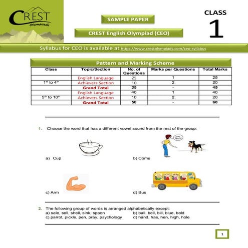 Ceo Sample Papers For Class 1 Pdf