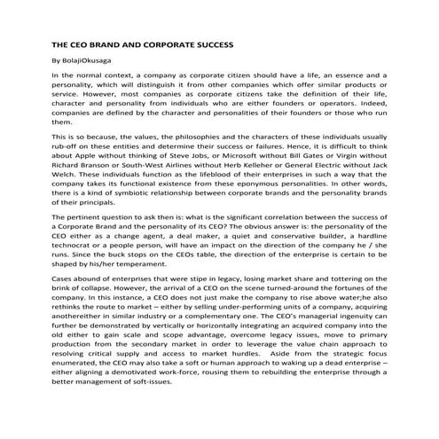 Ceo brand and corporate success by bolaji okusaga | DOCX